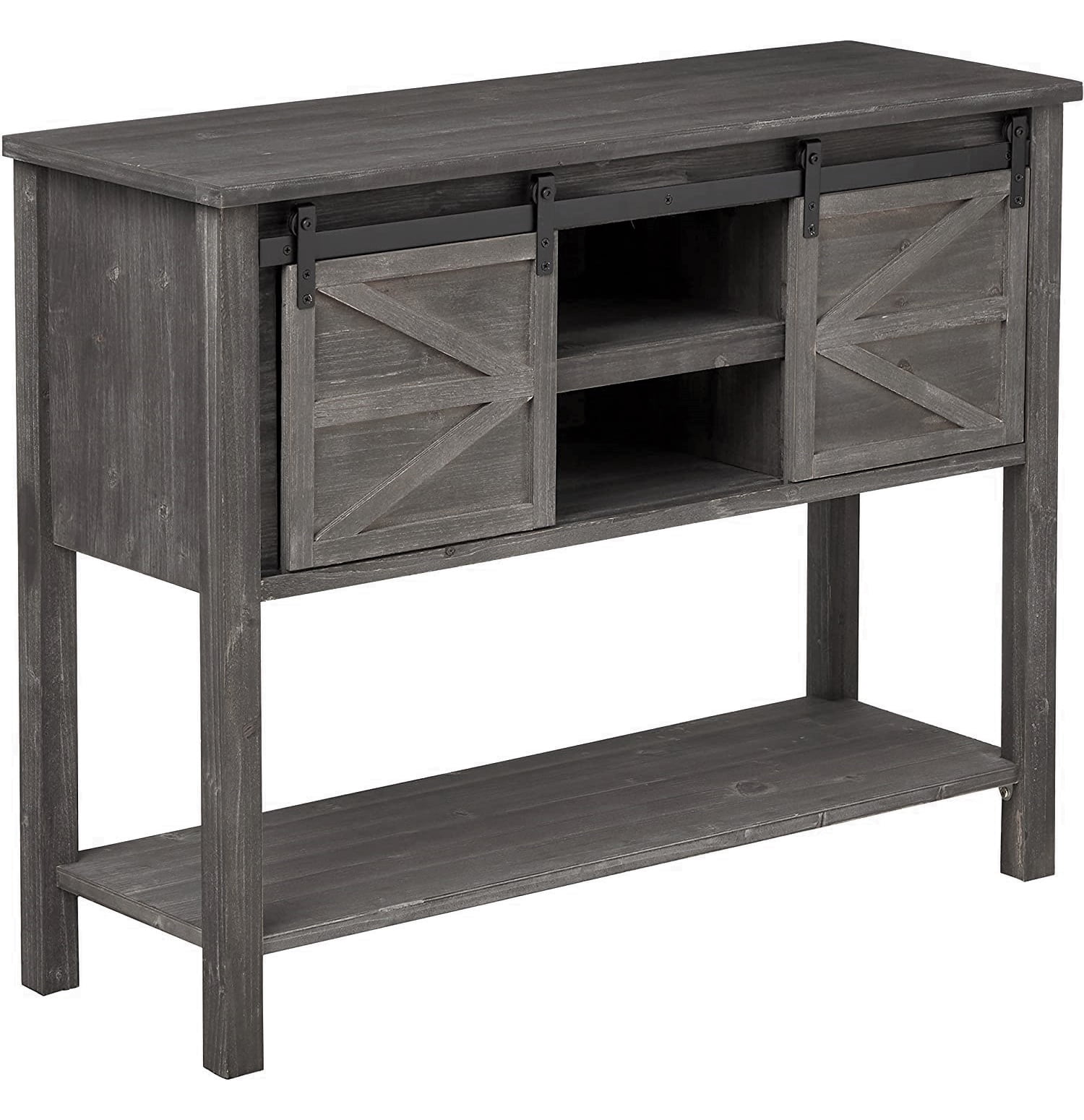 eHemco Rustic Farmhouse Wood Console Table with Sliding Barn Doors and ...