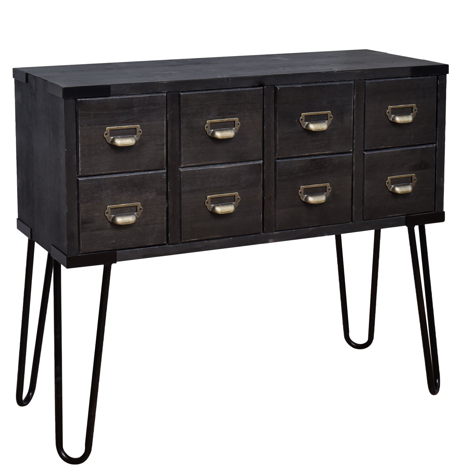eHemco Antique Metal Legs Storage Console Table with 8 Drawers, Antique ...