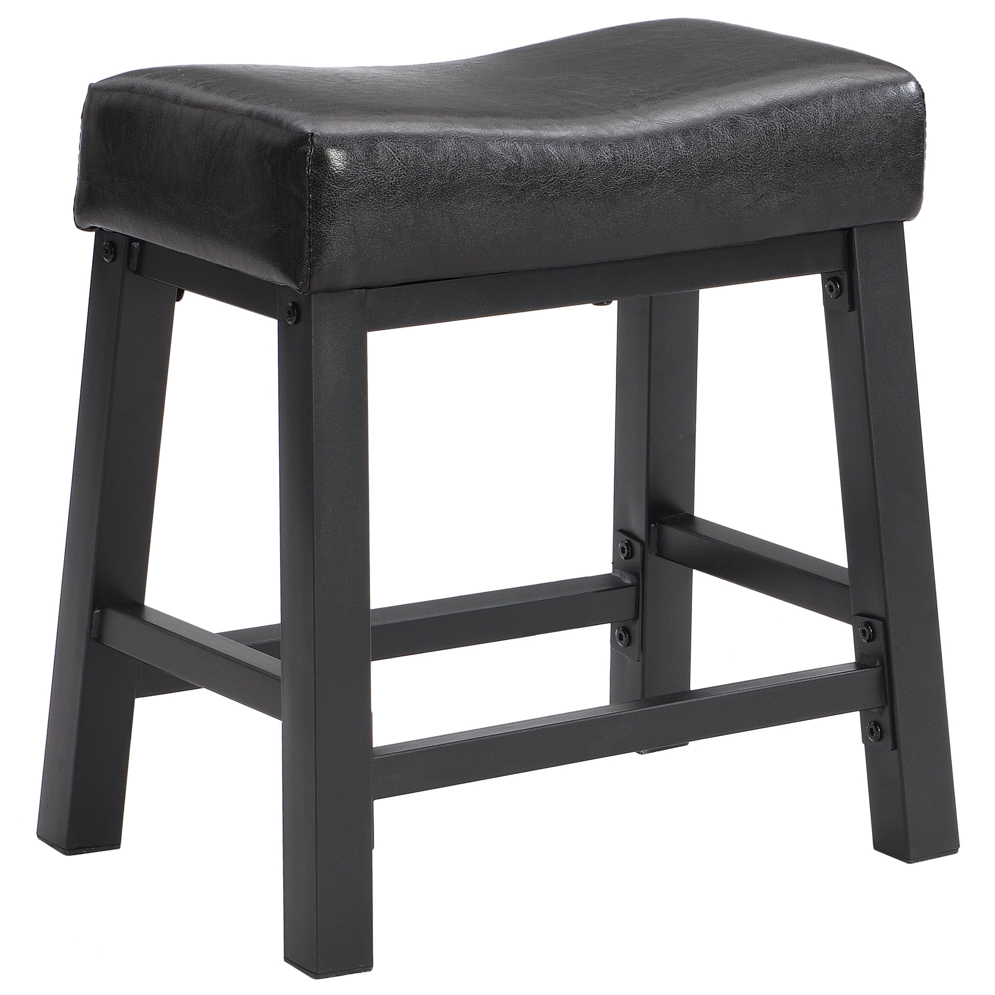 eHemco Heavy-Duty Padded Faux Leather Saddle Seat Backless Bar Stools ...