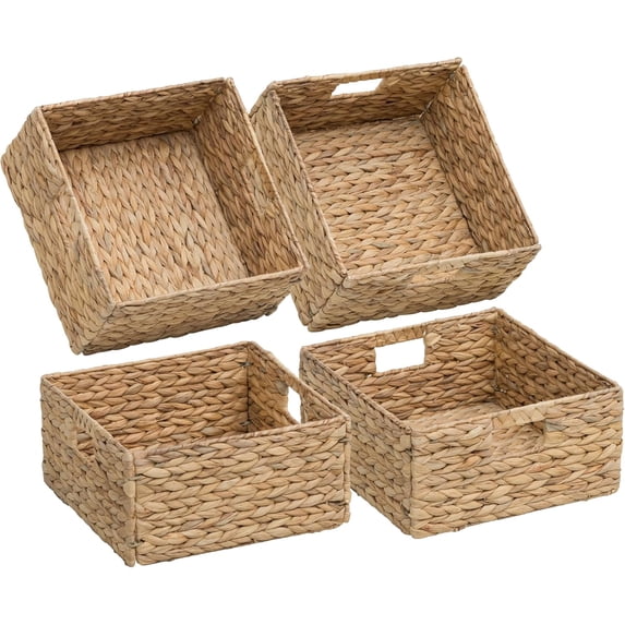 eHemco Large Square Woven Hyacinth Wicker Pantry Storage Baskets with ...