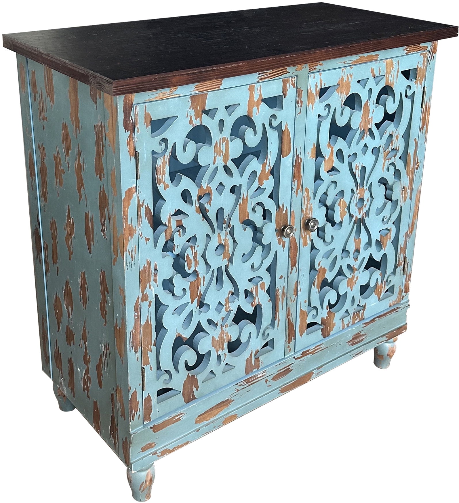 eHemco Rustic Accent Distressed Cabinet with 2 Doors with Dual Storage ...