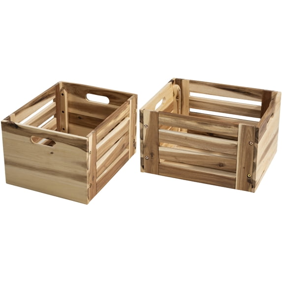 eHemco Solid Wood Storage Crates, Natural, Set of 2 - Walmart.com