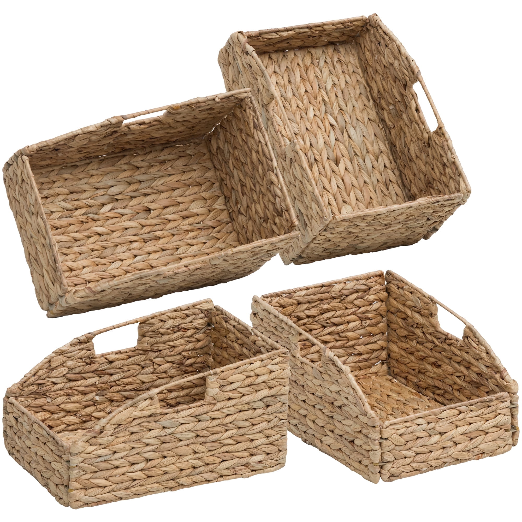 eHemco Trapezoid Woven Hyacinth Wicker Pantry Storage Baskets with Iron ...