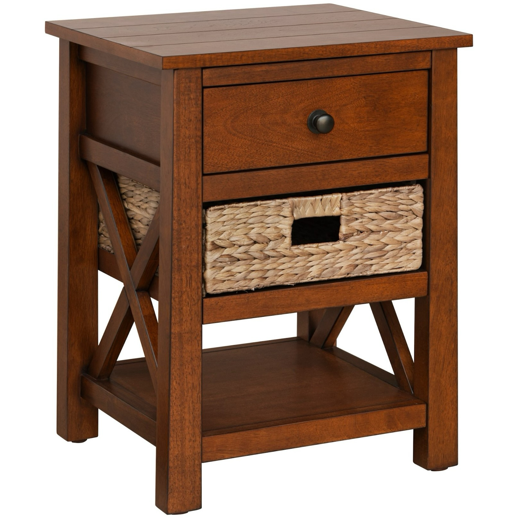 eHemco X-Side Solid Hardwood Nightstand End Table in Coffee with Drawer ...
