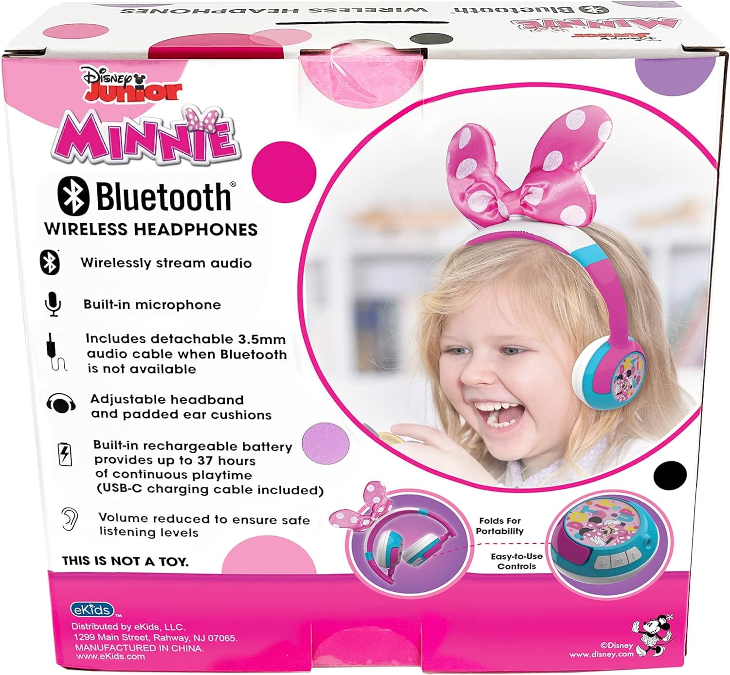 eKids Minnie Mouse Kids Bluetooth Headphones, Wireless Headphones with ...