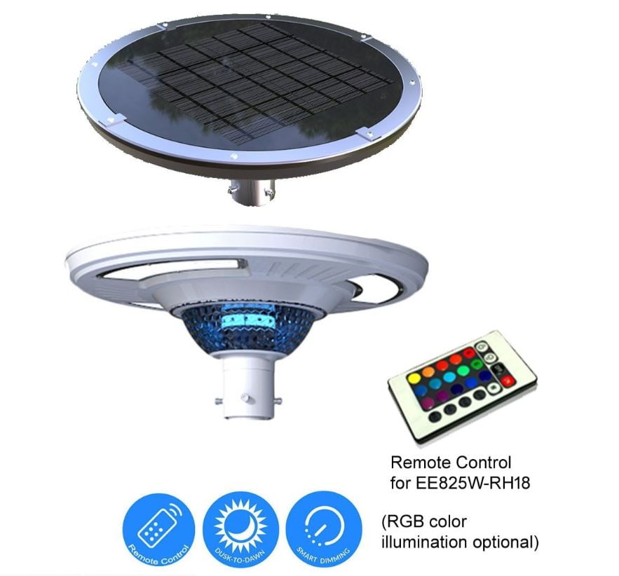 eLEDing 360° White UFO Round Solar Powered Outdoor Motion Sensing RGB ...