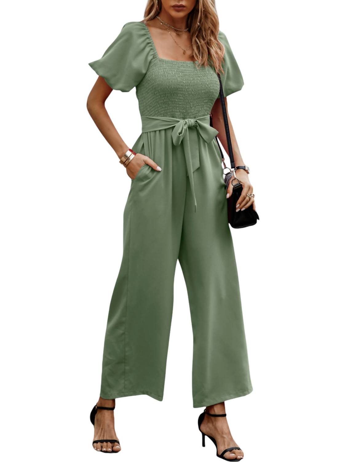 eLook Smocked Wide Leg Jumpsuit - Walmart.com