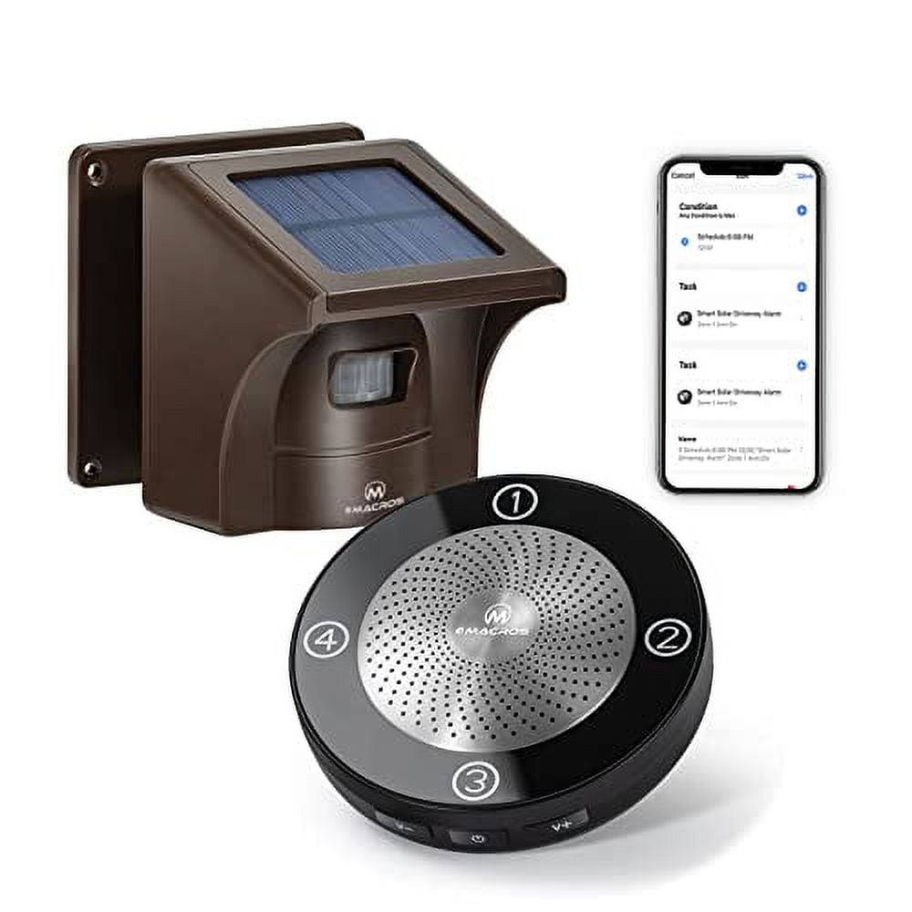 eMACROS HS002 Pro 2 Smart Wireless Driveway Alarm with Phone App,1/2 Mile Solar-Powered Motion ...