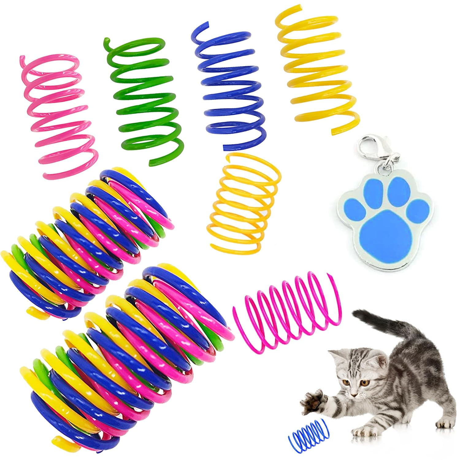 eMMiuss Cat Spiral Spring Toy, Cats Kittens 12PC Toys Colorful Cat Toy ...