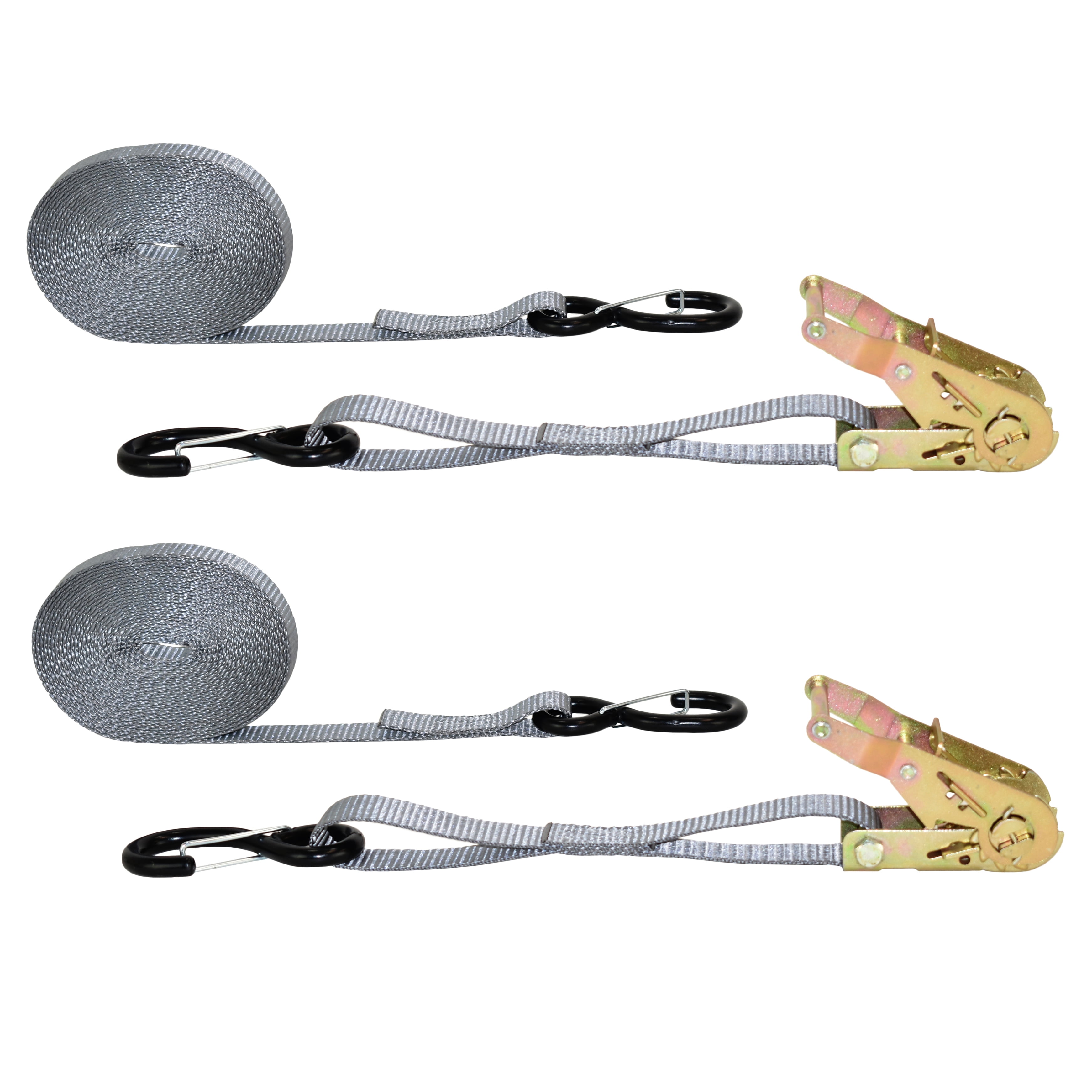 eRatchet 1" Tie-Down Ratchet Straps w/ Vinyl Coated S-Hooks and keeper ...
