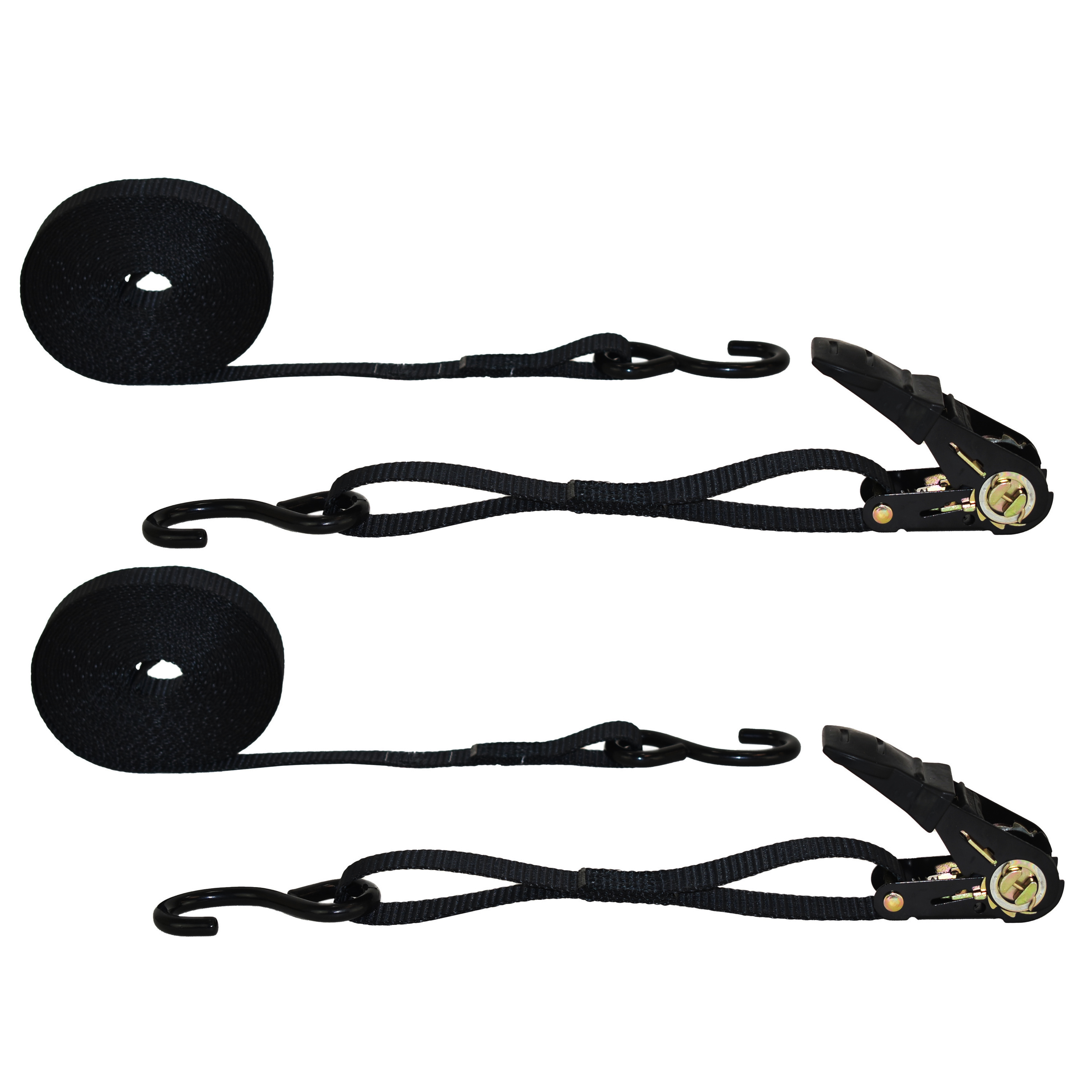 eRatchet 1" Tie-Down Thumb Ratchet Straps w/ Vinyl Coated S-Hooks ...