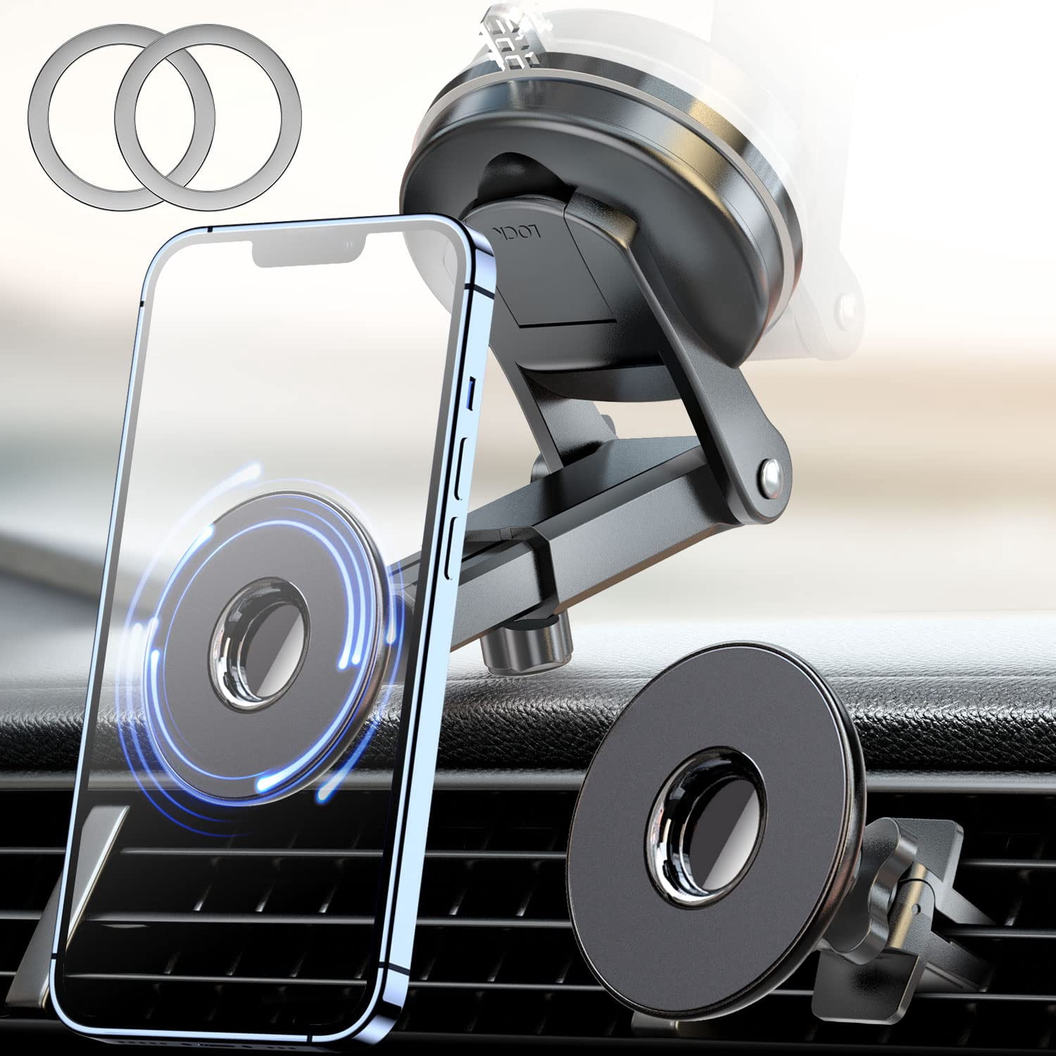 eSamcore Retractable Magnetic Car DHF10 Mount for iPhone 15/14/13 Pro ...