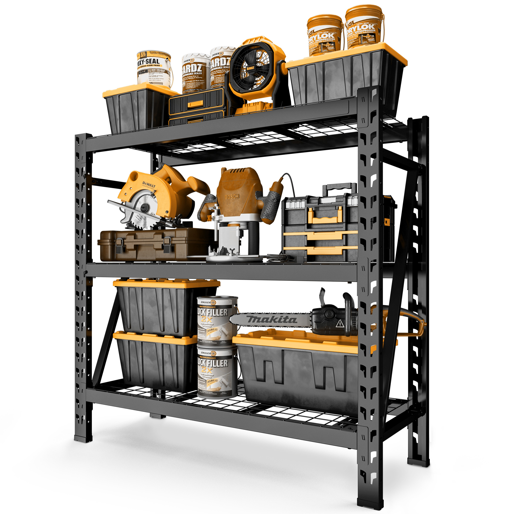 WEN Four-Tier Industrial Steel Storage Rack with Adjustable Shelving ...
