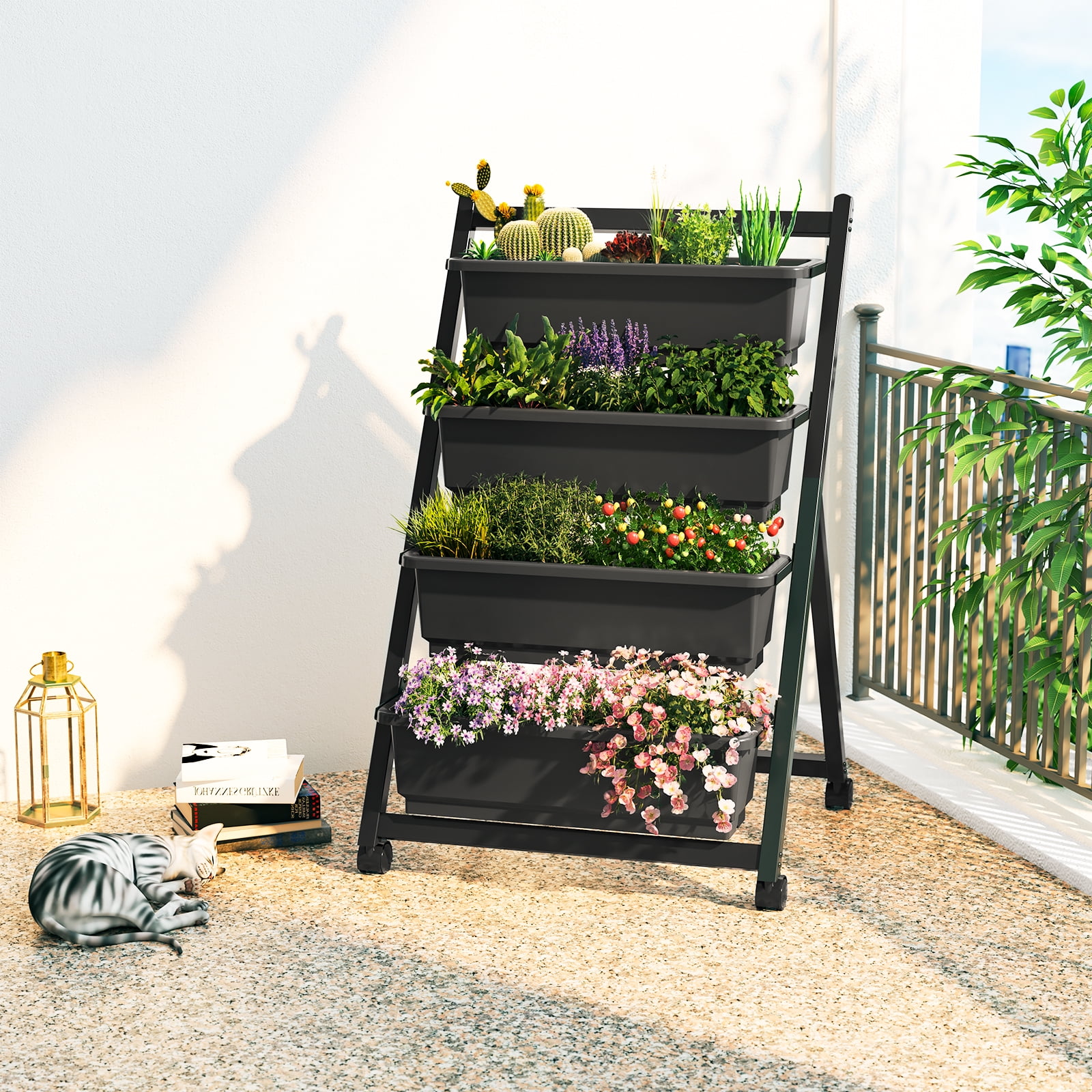 eShelf 4-Tier Vertical Raised Garden Bed, 4Ft Stand Outdoor Metal Box ...