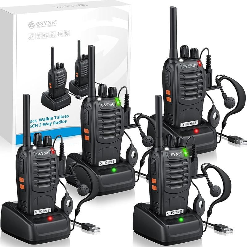 eSynic 4Pcs Professional Walkie Talkies Rechargeable Long Range 2 Way ...