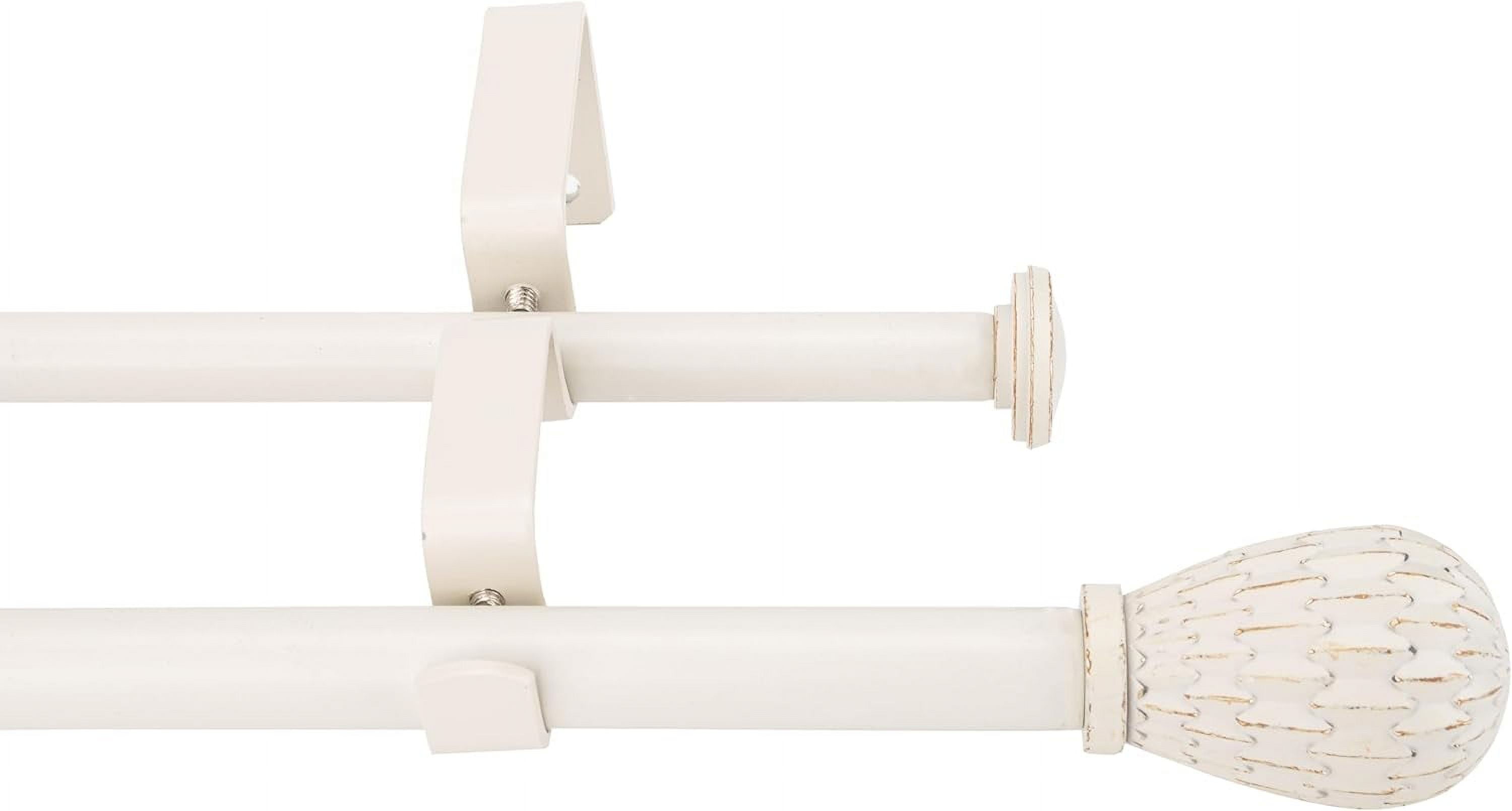 eTeckram 5/8" Double Curtain Rod with Brun Finials,Weathered White,84 ...
