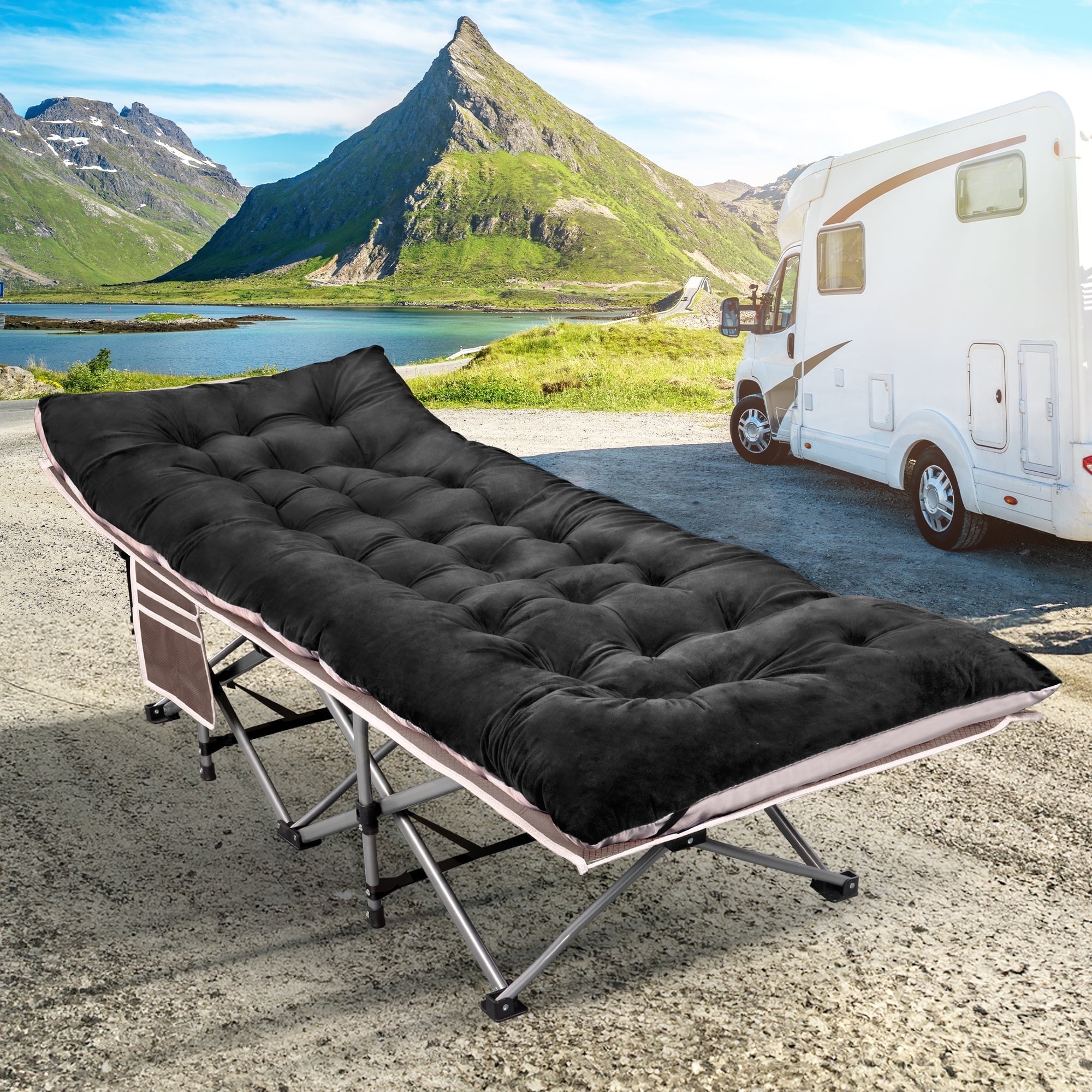 Emossie Camping Sleeping Cot for Adults Kids with Double-Sided 4in ...