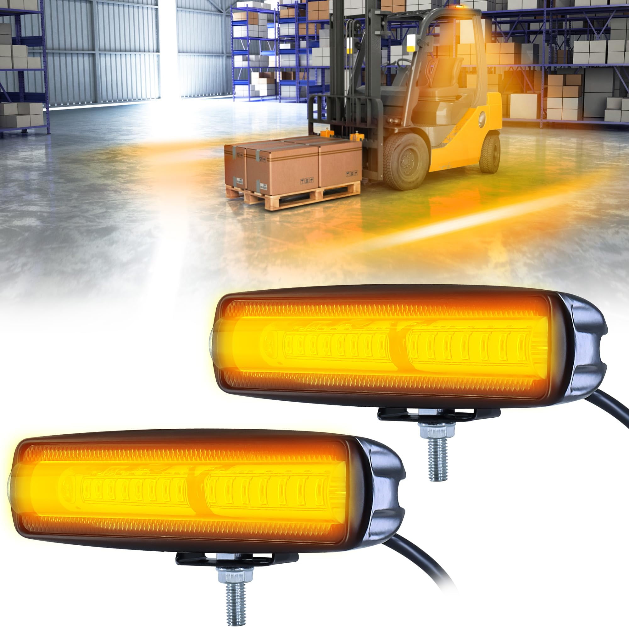 eTzone New Amber 15-LED Forklift Safety Lights (2 Pack) | 30W DC 12-80V ...