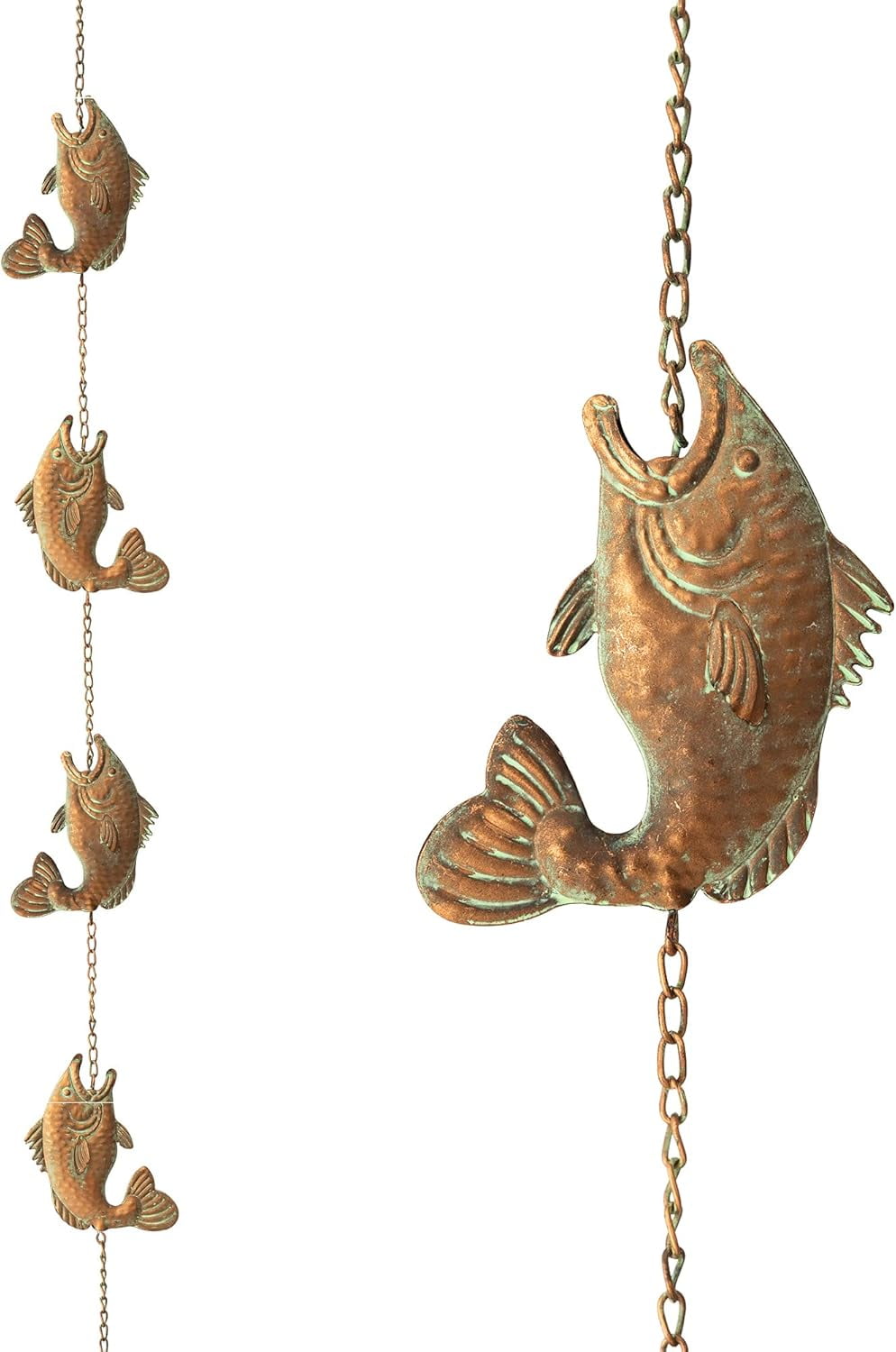 eUty 8.5ft Faux Copper Patina Finish Fish Shaped Rain Chain with V ...