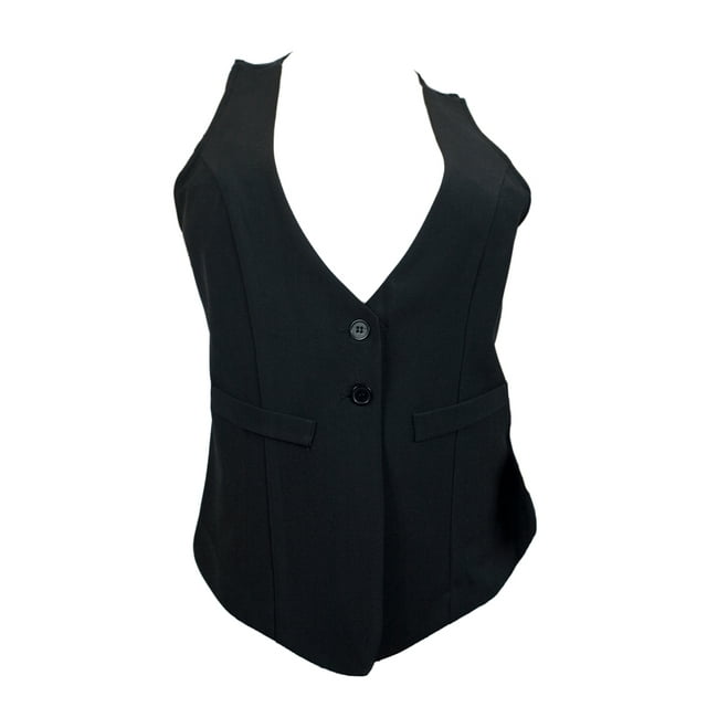 Evogues Plus Size Black Button Front Sleeveless Vest Top