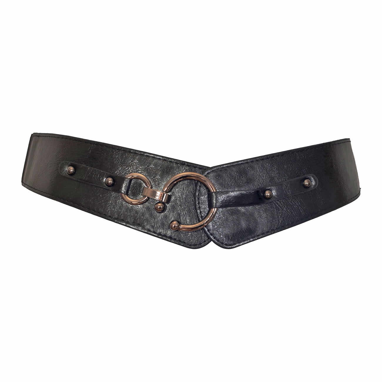 Evogues Plus Size Hook Buckle Faux Leather Wide Elastic Belt Black