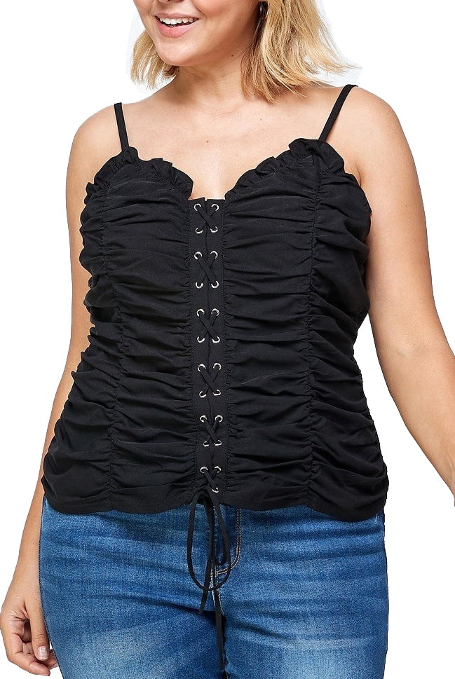 Evogues Plus Size Lace Up Corset Top Black