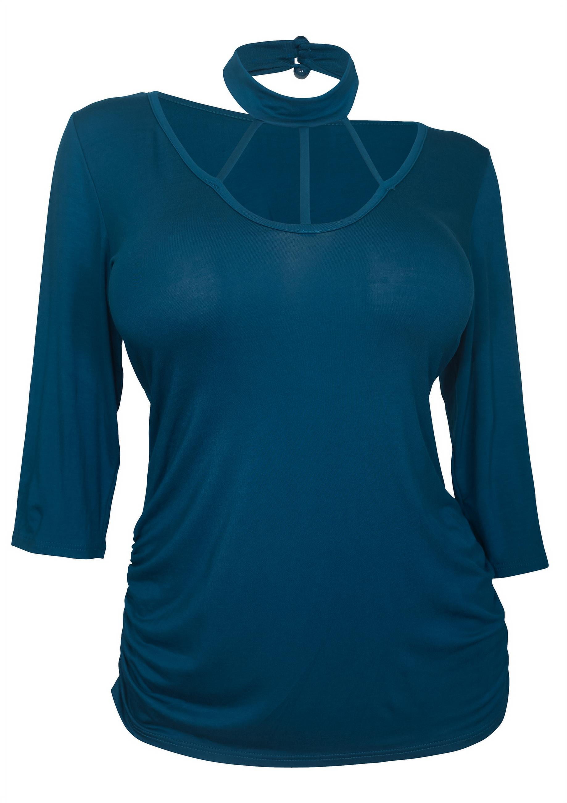 eVogues Plus Size Mock Turtleneck Cutout Top Teal - Walmart.com