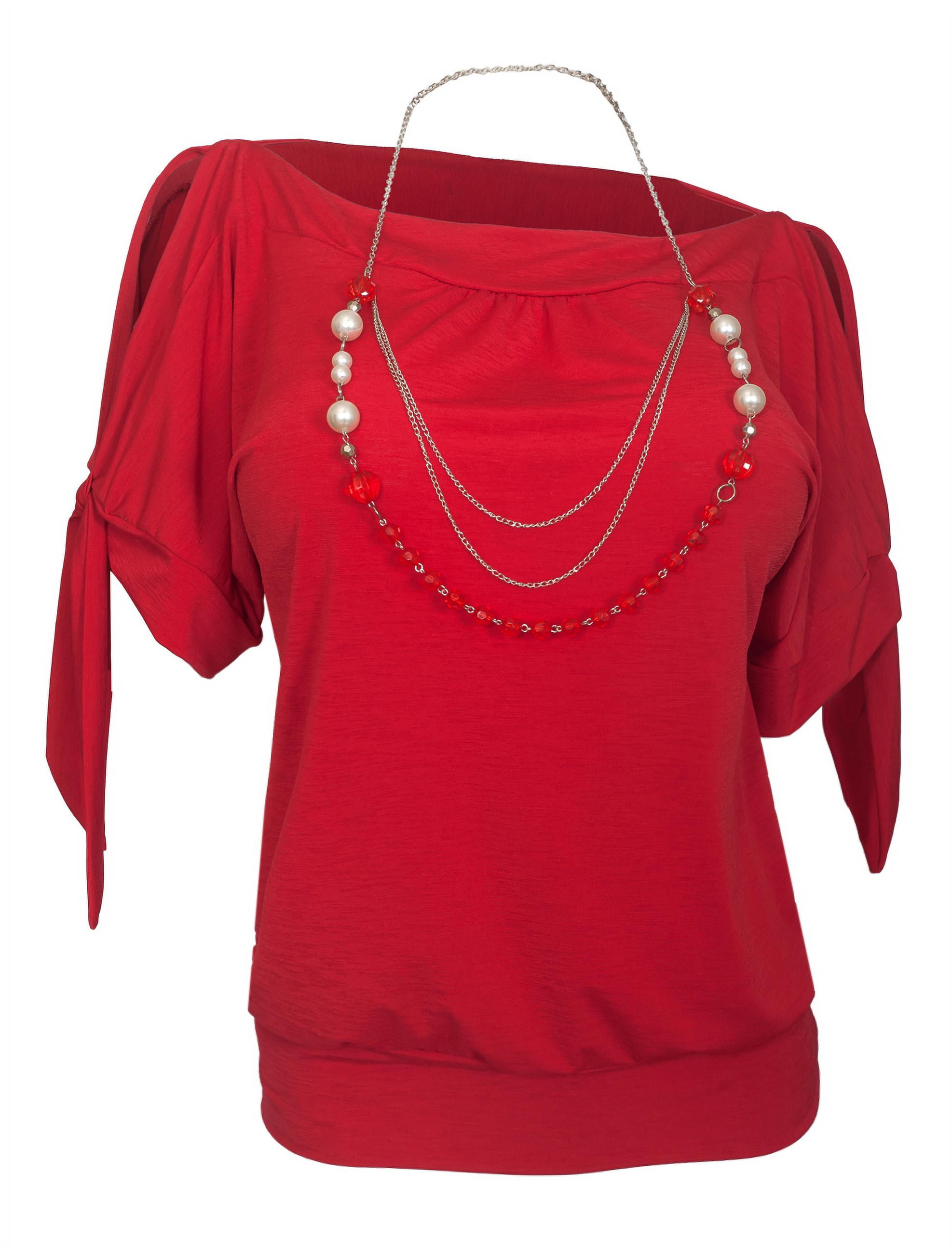 eVogues Women's Cold Shoulder Top with Necklace Detail Red - Walmart ...
