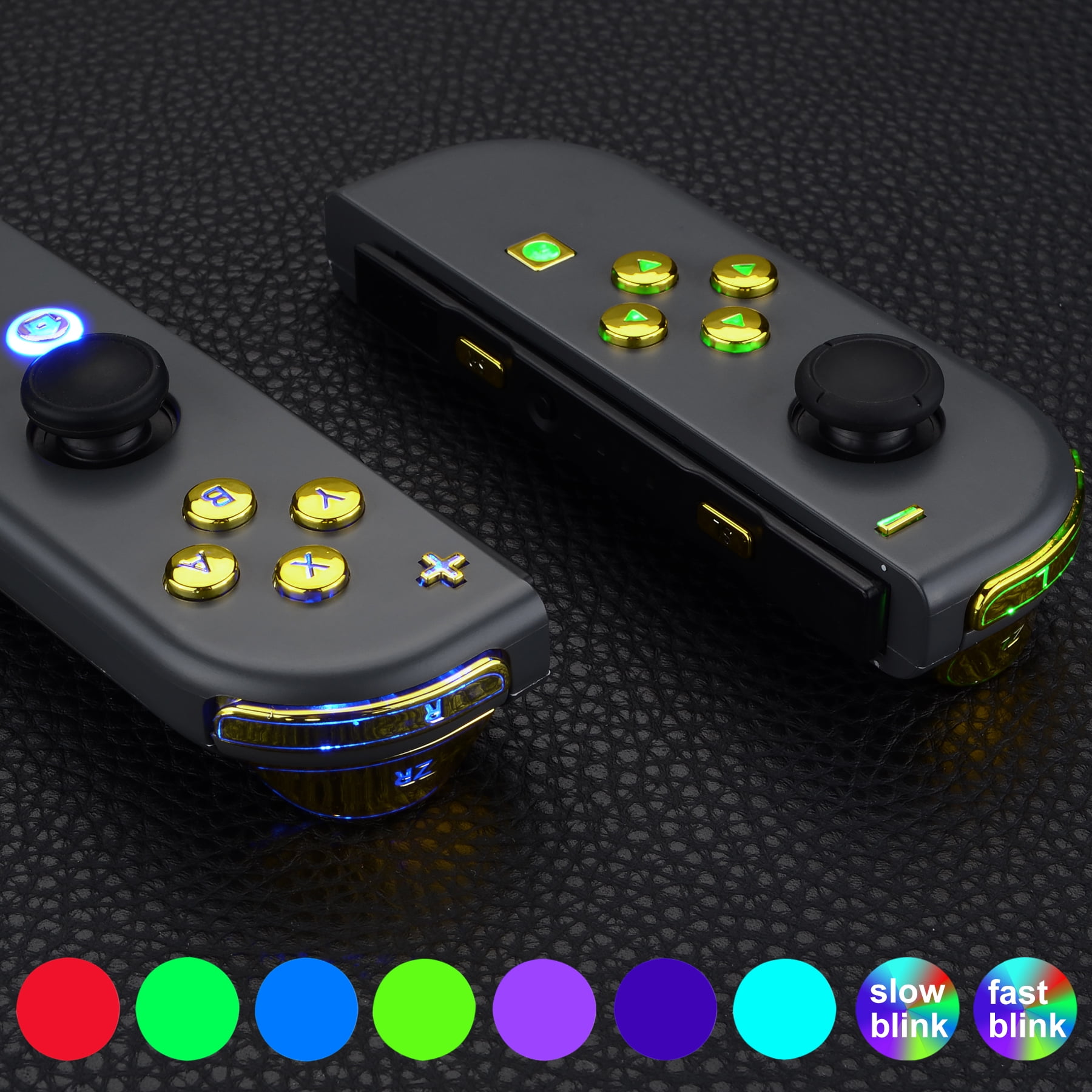 eXtremeRate 7 Colors 9 Modes NS Joycon DFS LED Kit, Multi-Colors Luminated Chrome Gold Classical ...