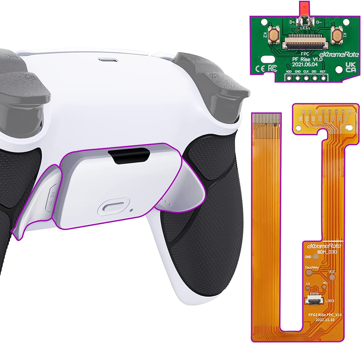 eXtremeRate Black Rubberized Grip Paddles Kit Upgrade Board & Back ...