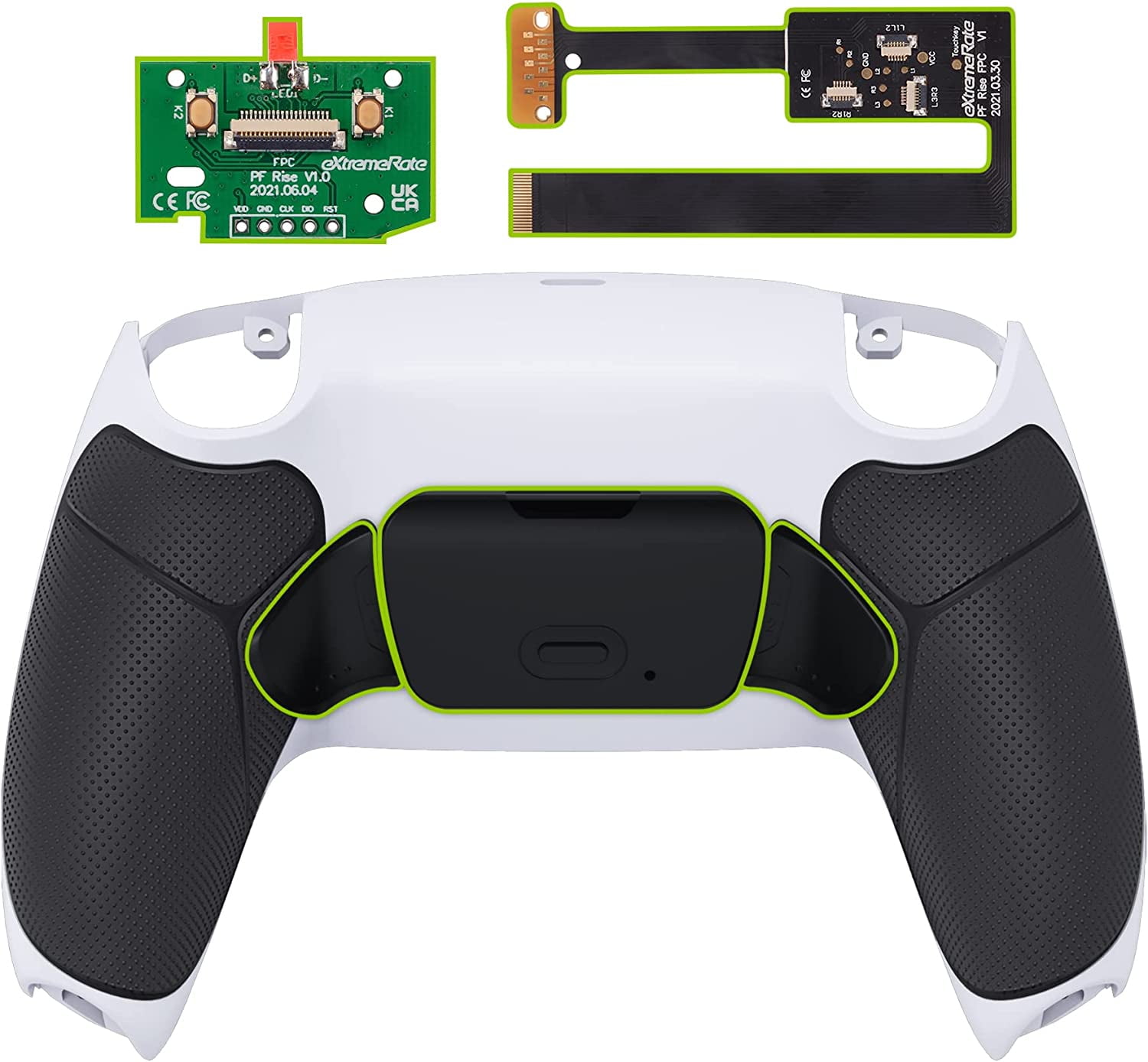 eXtremeRate Black Rubberized Grip Remap Kit Upgrade Board & White Back Shell Black Buttons for ...
