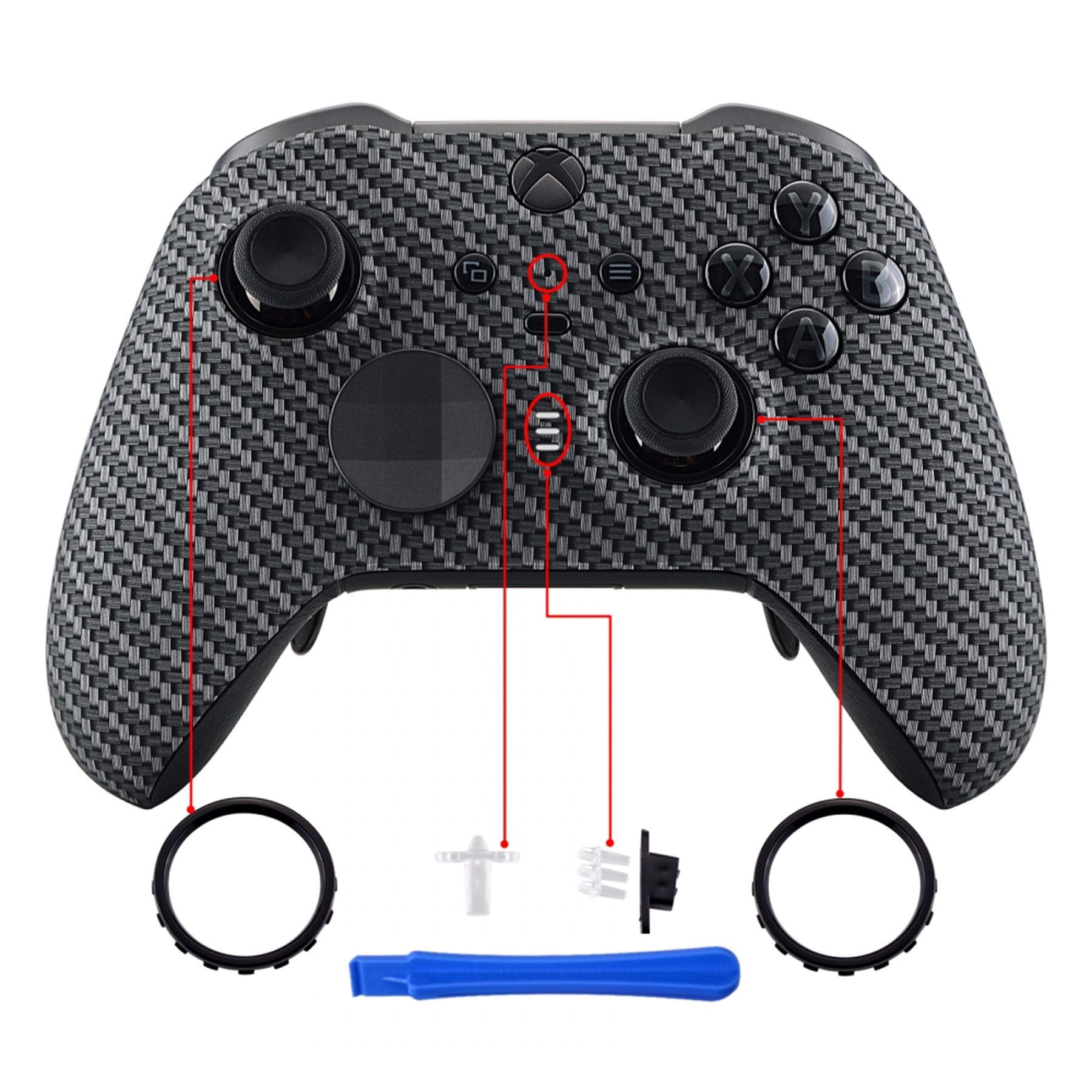 eXtremeRate Black Silver Carbon Fiber Faceplate Cover, Soft Touch Front ...