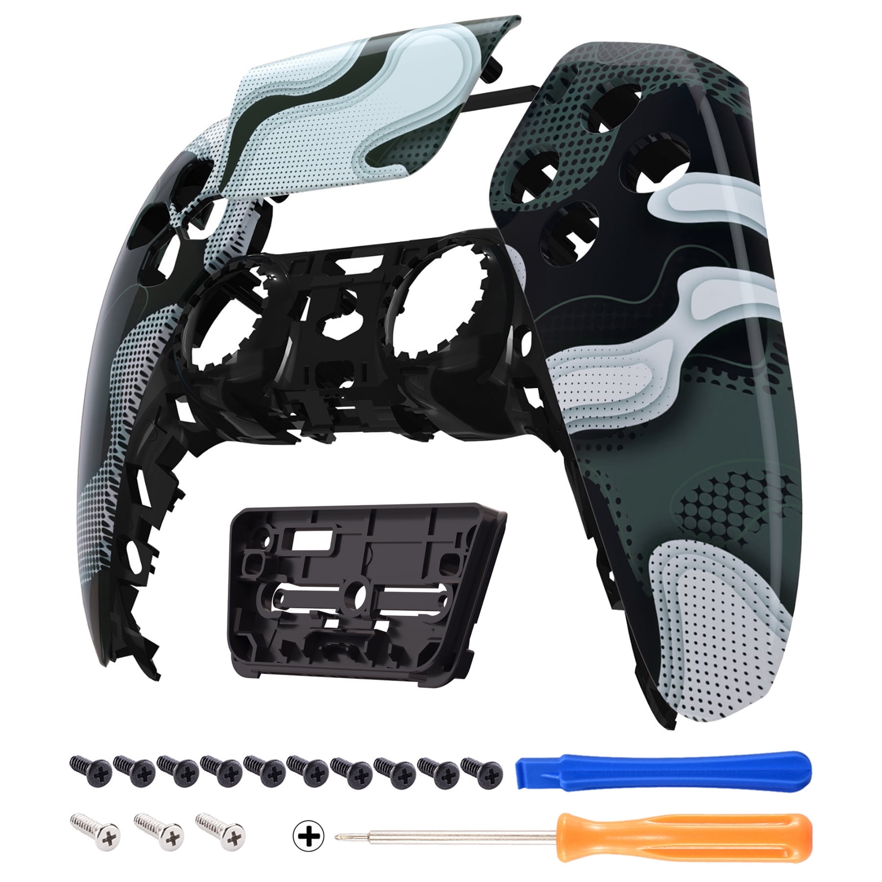 eXtremeRate Black White Camouflage Touchpad Front Housing Shell Compatible with ps5 Controller ...