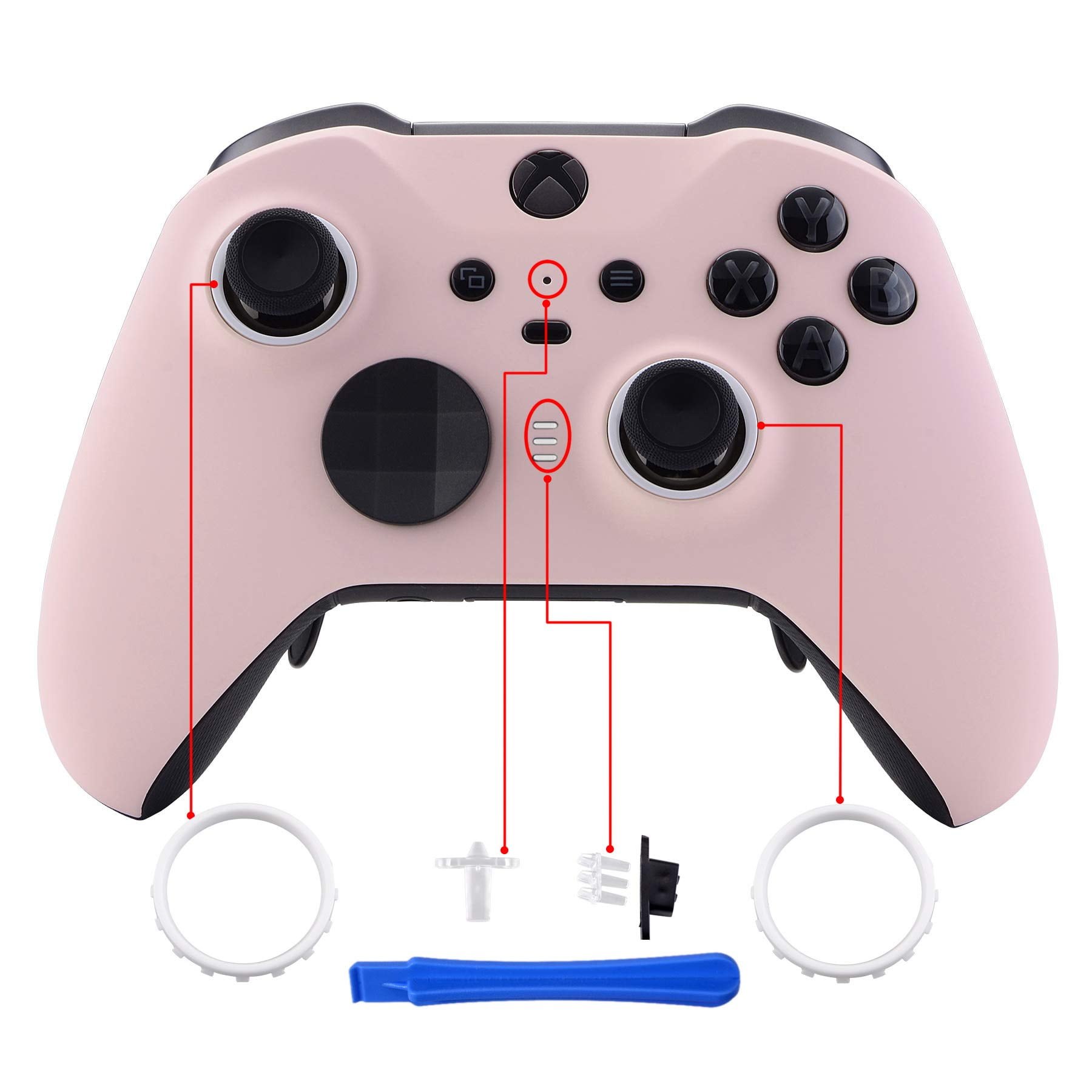 eXtremeRate Cherry Blossoms Pink Grip Faceplate w/Thumbstick Accent ...