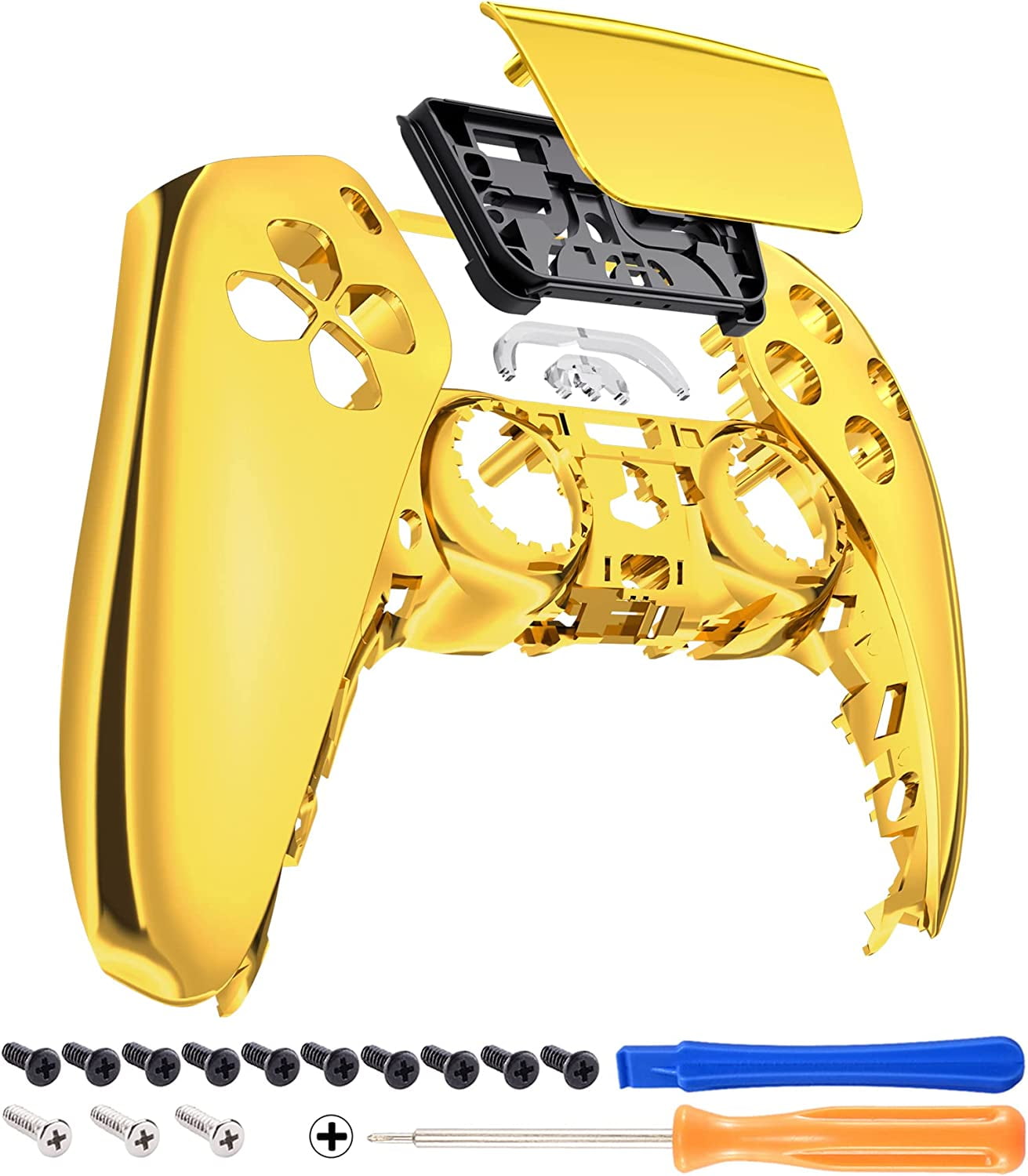 eXtremeRate Chrome Gold Glossy Touchpad Front Housing Shell Replacement Shell Touch Pad Cover ...