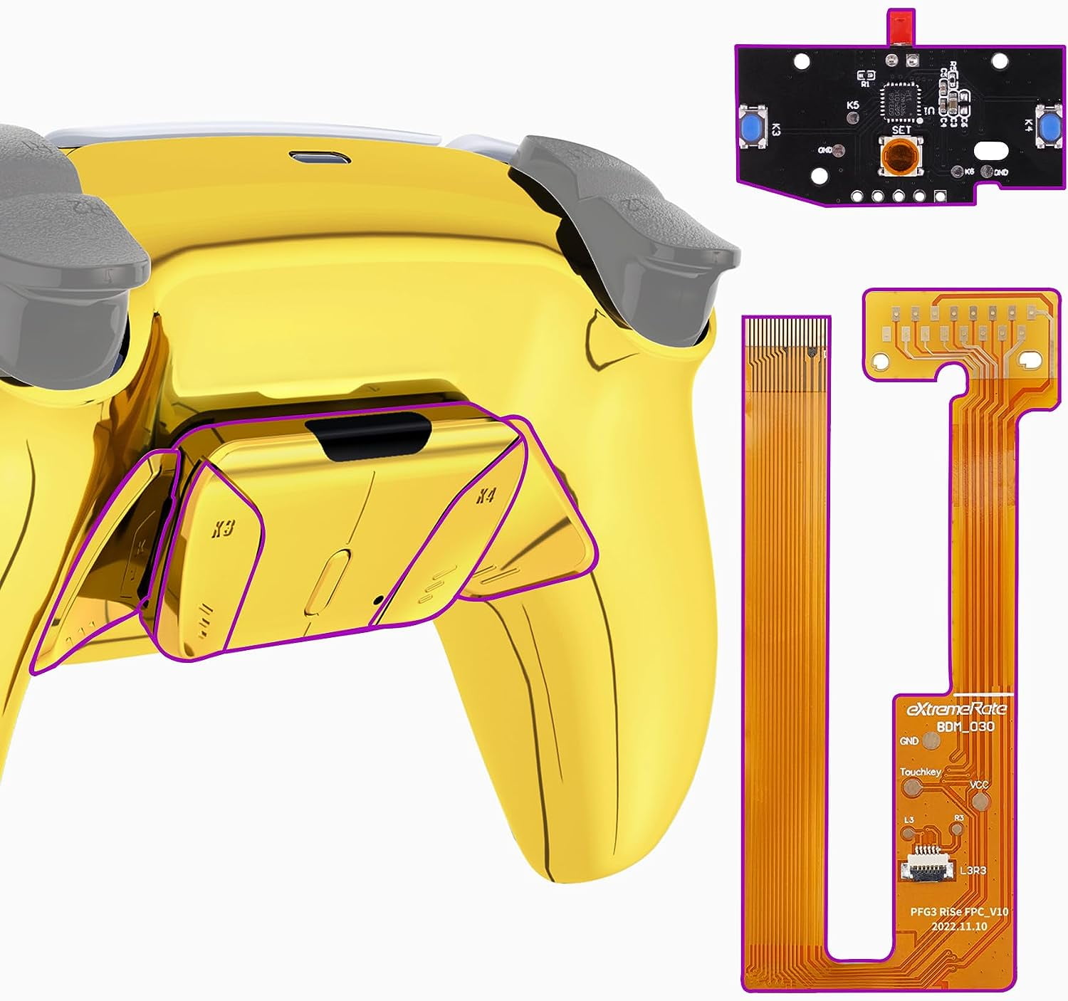 eXtremeRate Chrome Gold Programable RISE4 Remap Kit Upgrade Board & Redesigned Back Shell & 4 ...