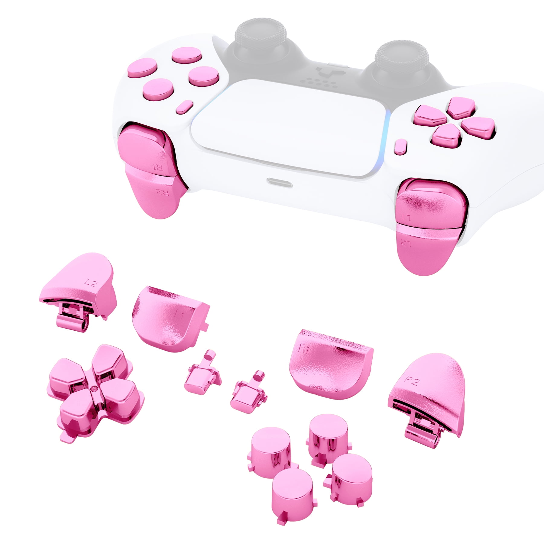 eXtremeRate Chrome Pink Replacement D-pad R1 L1 R2 L2 Triggers Share ...