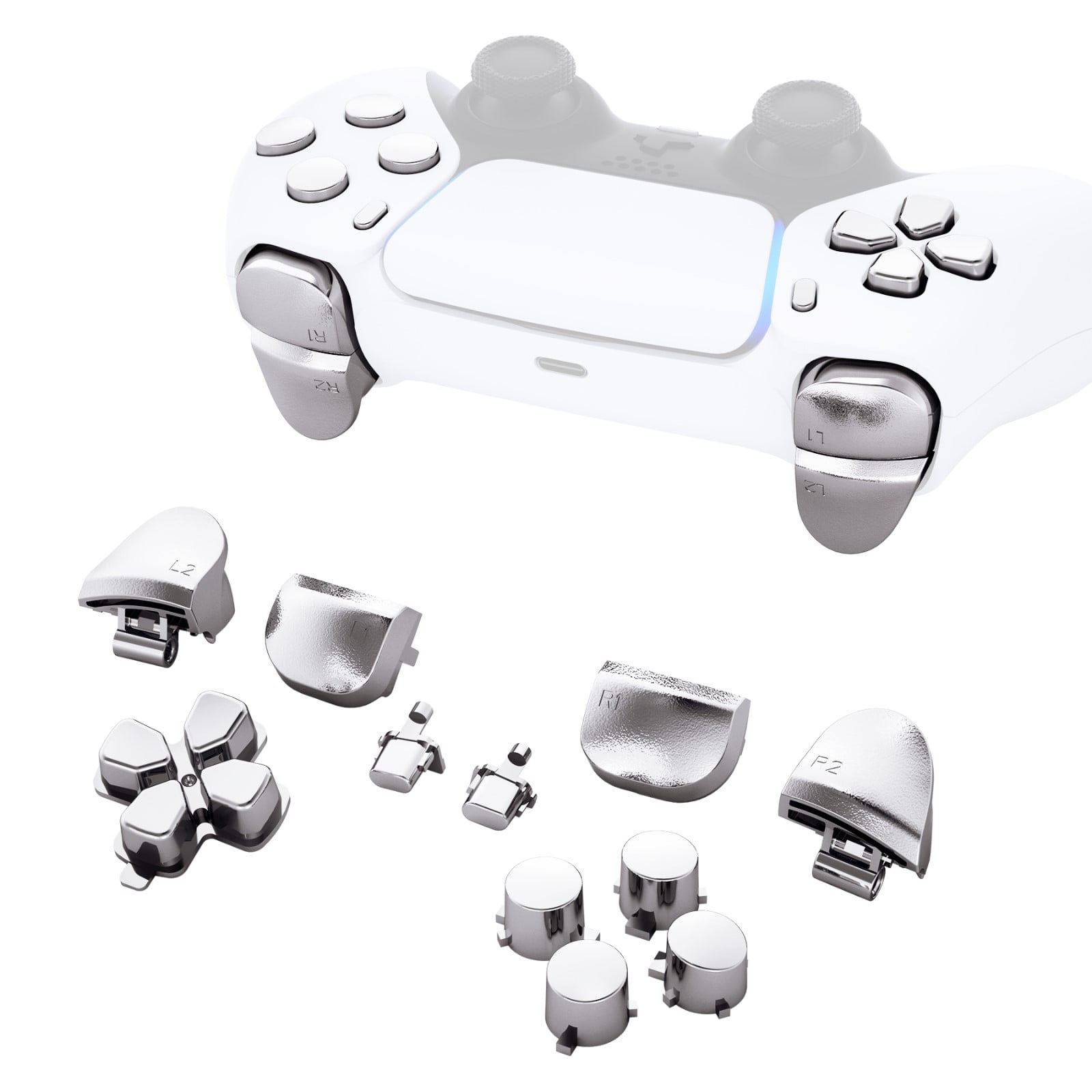eXtremeRate Chrome Silver Replacement D-pad R1 L1 R2 L2 Triggers Share ...