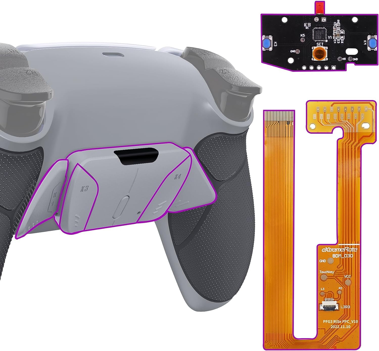 eXtremeRate Classic Gray Rubberized Grip Programable RISE4 Remap Kit ...