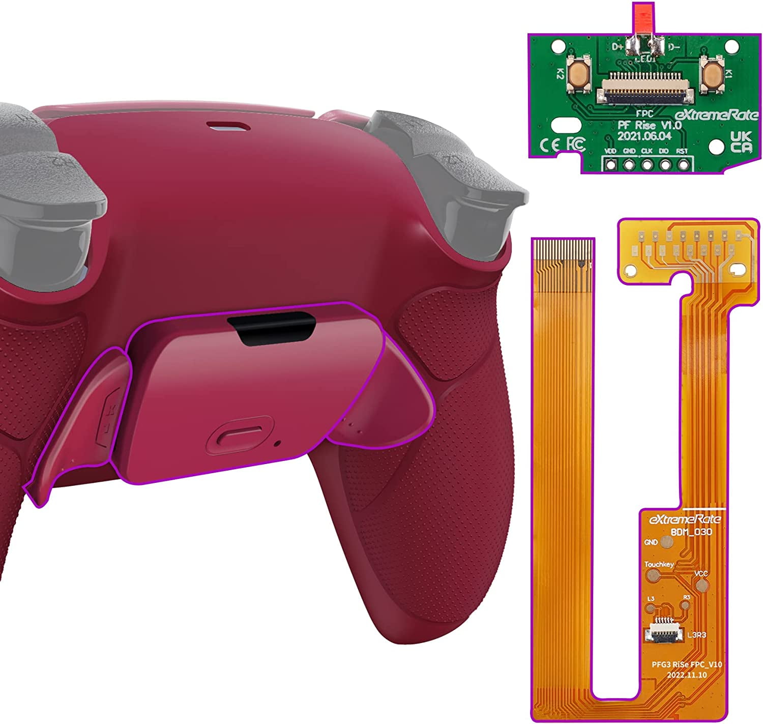 eXtremeRate Cosmic Red Rubberized Grip Paddles Kit Upgrade Board & Back ...