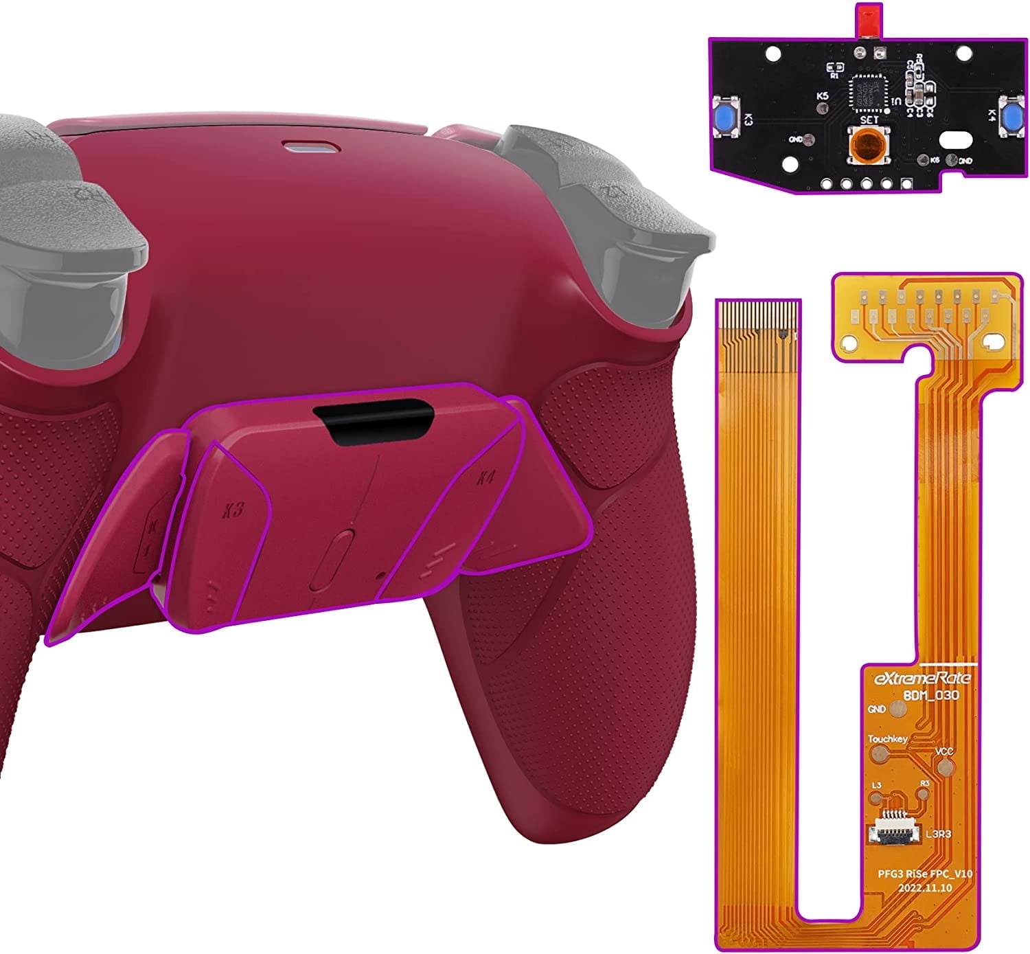 eXtremeRate Cosmic Red Rubberized Grip Programable RISE4 Remap Kit ...