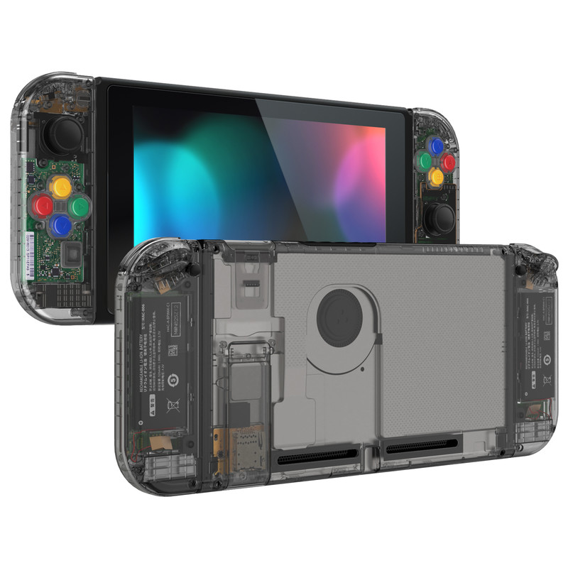 eXtremeRate DIY Replacement Shell Buttons for Nintendo Switch, Crystal Clear Black Custom Back ...