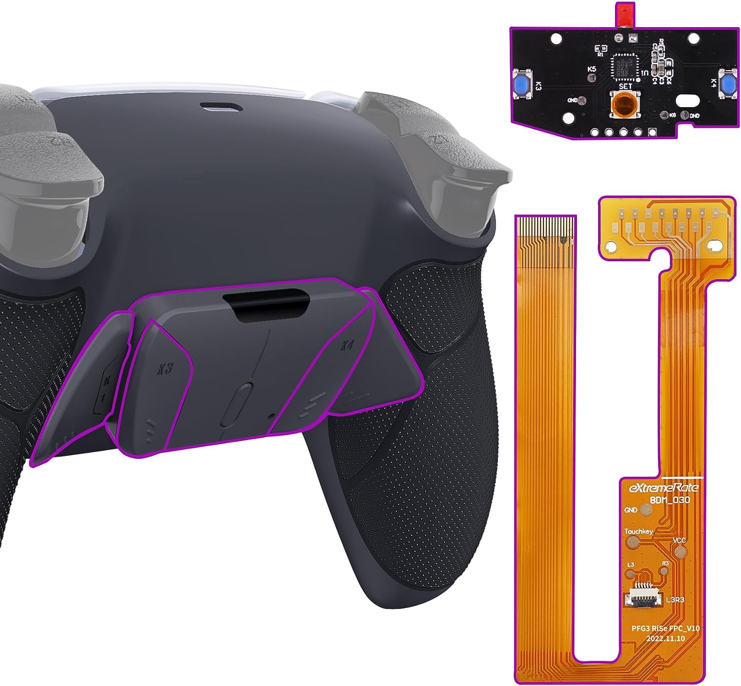 eXtremeRate Dark Gray Rubberized Grip Programable RISE4 Remap Kit for ...