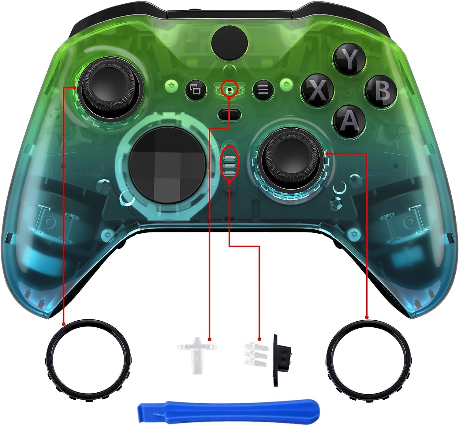 eXtremeRate Gradient Translucent Green Blue Front Housing Shell Case ...