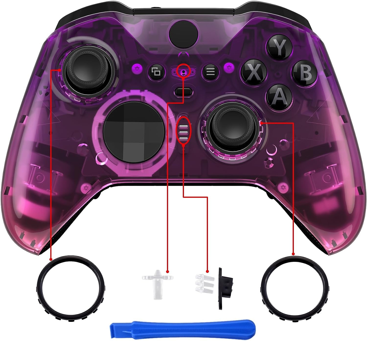 eXtremeRate Gradient Translucent Purple Rose Red Front Housing Shell ...