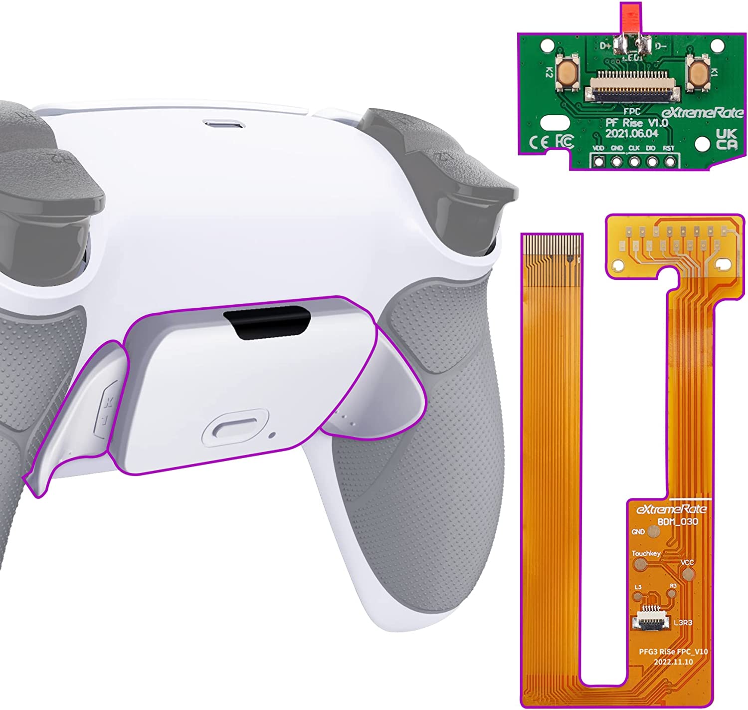 eXtremeRate Gray Rubberized Grip Paddles Kit Upgrade Board & Back Shell ...