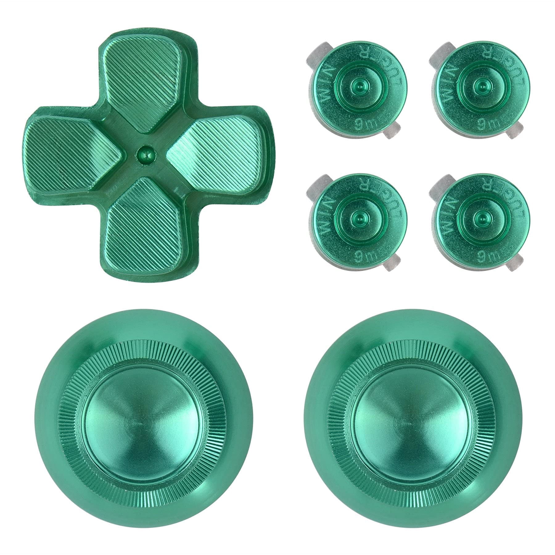 eXtremeRate Green Aluminum Analog Thumbsticks & Bullet Buttons & D-pad ...