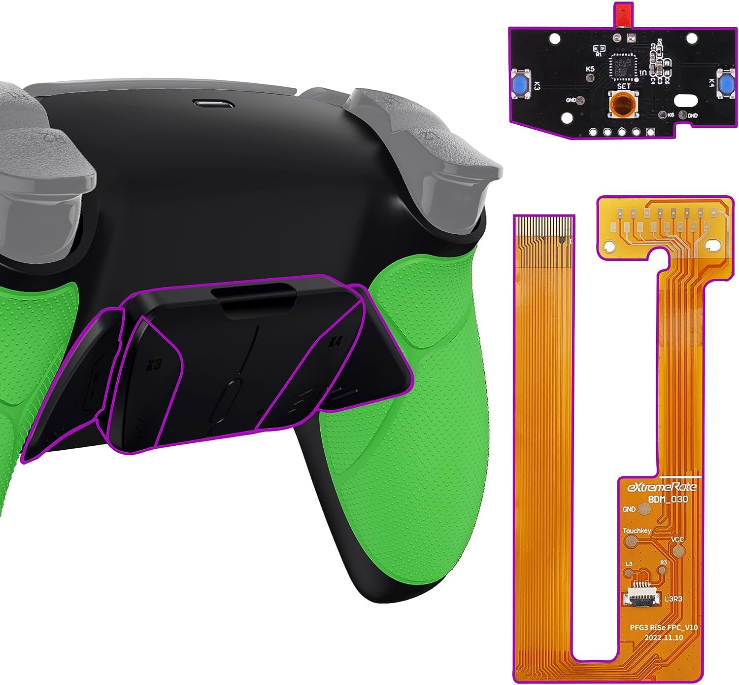 eXtremeRate Green Rubberized Grip Programable RISE4 Remap Kit for PS5 ...