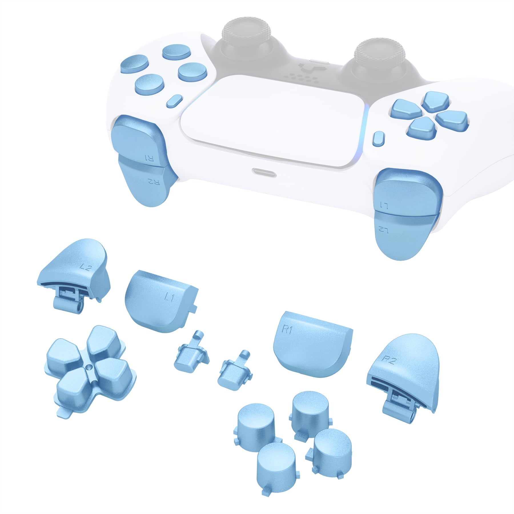 eXtremeRate Metallic Titanium Blue Replacement D-pad R1 L1 R2 L2 ...