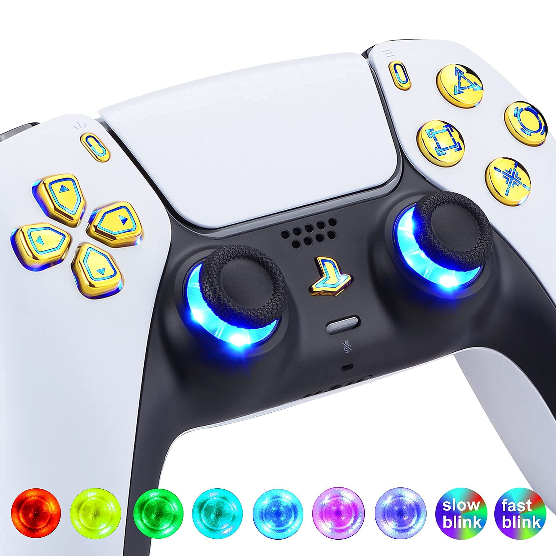 eXtremeRate Multi-Colors Dpad Thumbstick Chrome Gold Buttons DTF LED ...